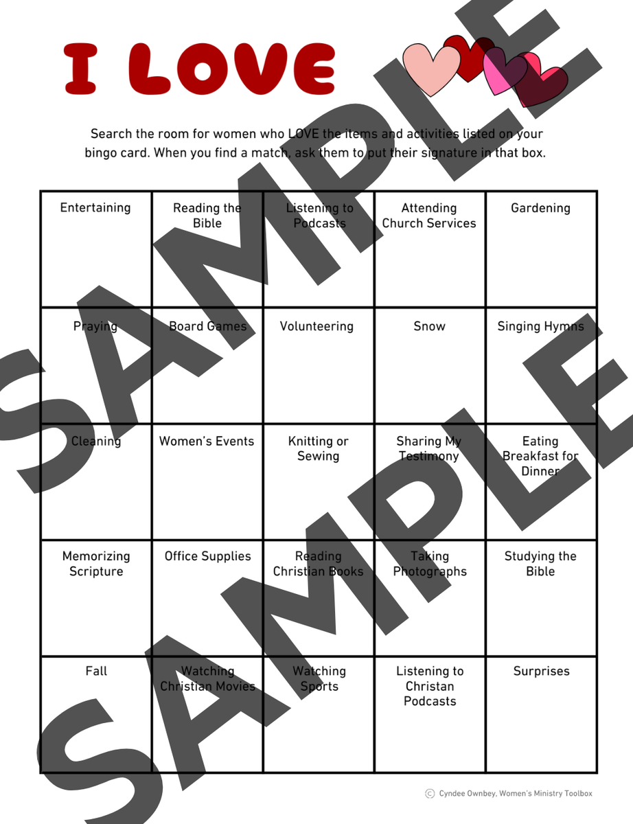 I LOVE Bingo Game PDF (What do your women love?) – Women's Ministry Toolbox